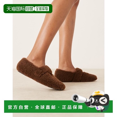 1h可退 潮奢 ASOS 女士 Zinnia borg 设计芭蕾舞巧克力色便鞋