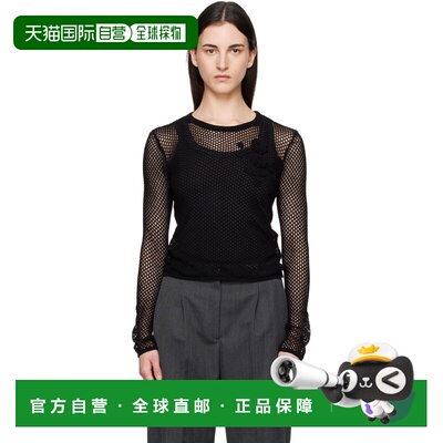 GANNI 甘尼 女士 黑色 Mercerized Cotton Mesh Pointelle 长袖 T