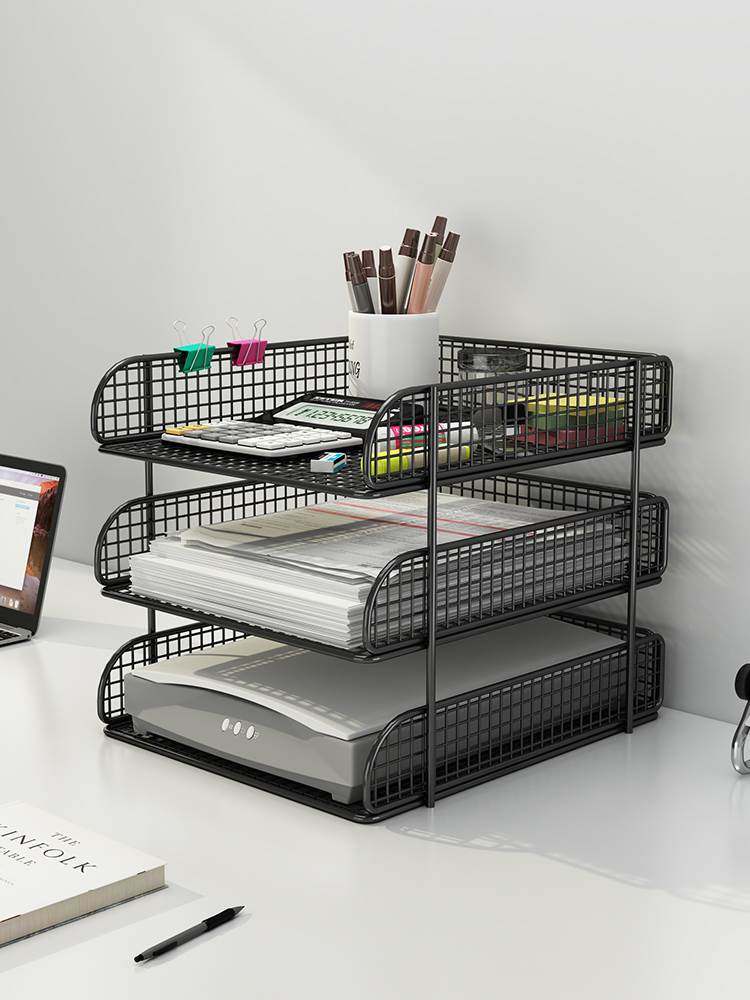 A3A4金属办公桌置物架文件架文件框办公室收纳架铁质收纳盒多层文件夹书架办公用品大全书立架资料档案整理架_虎窝淘
