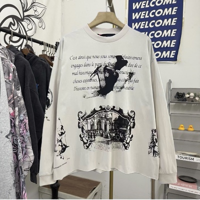 ENFANTS RICHES DEPRIMES恶魔之堂复古纹理宽松水洗做旧长袖袖T恤