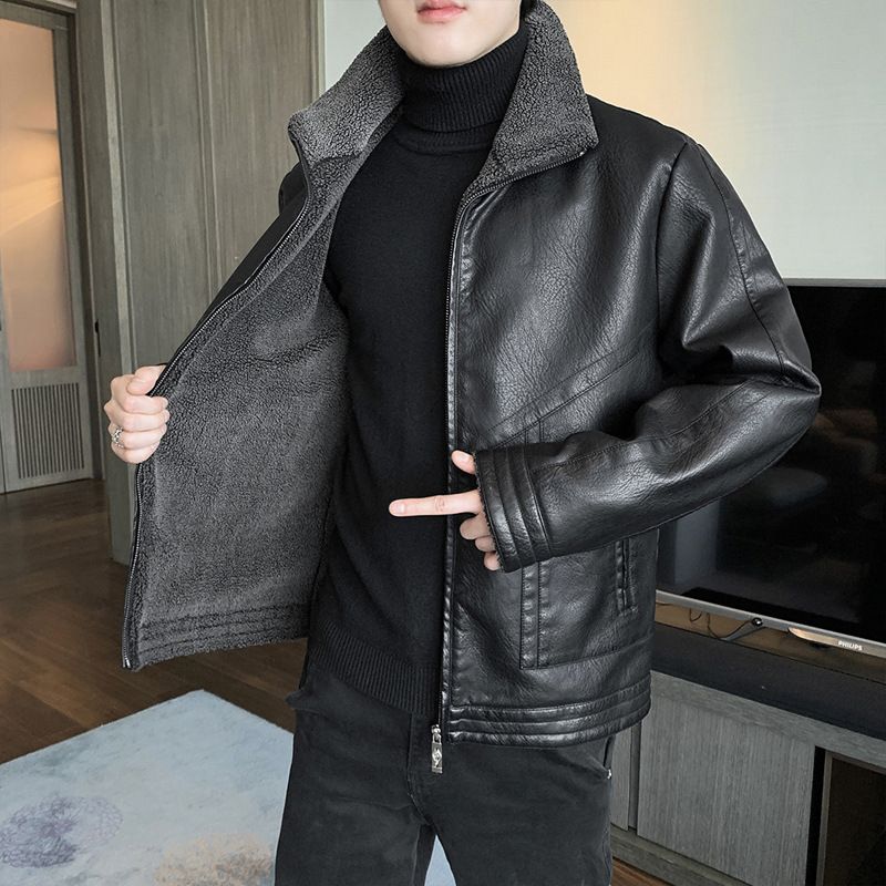 帝宇神龙皮衣男士冬季皮毛一体羊羔绒外套加厚机车夹克男机车款