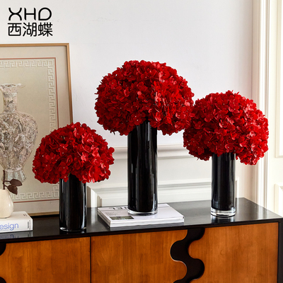 新年喜庆红色绣球仿真花艺摆件