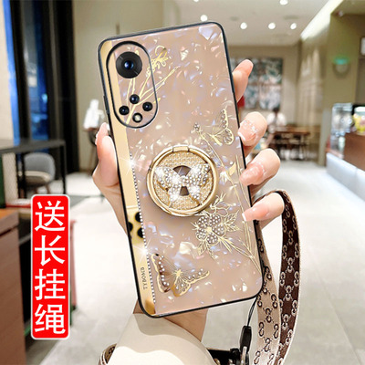 适用华为荣耀50手机壳新款蝴蝶闪钻50pro支架防摔套荣耀50se镜头全包ry50硅胶外壳por潮网红女5g奢华挂脖网红