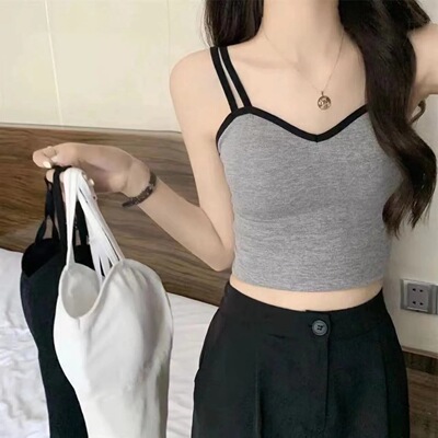 带胸垫吊带背心女外穿内搭设计感美背内衣无袖修身运动打底上衣女