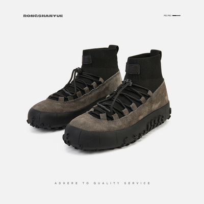 Rongshanyue休闲鞋靴女复古登山徒步鞋皮运动高帮鞋B1554