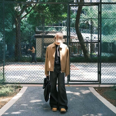 t卡其色明线活页解构夹克