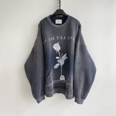 宽松长袖加绒卫衣水洗做旧破坏