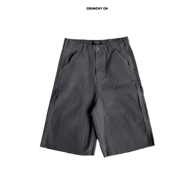 双膝伐木工装绿松石撞钉七分短裤