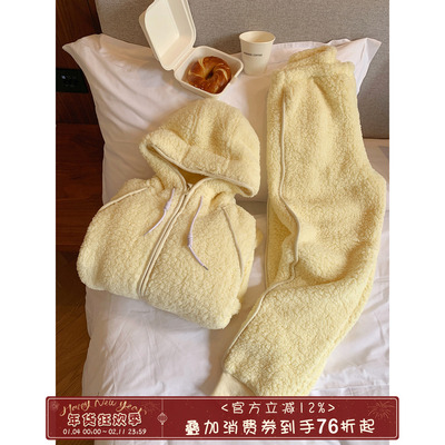 馨帮帮Homedress羊羔绒连帽睡衣