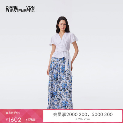DVF象牙白仿围裹式V领飞飞袖T恤收腰上衣BS1T005