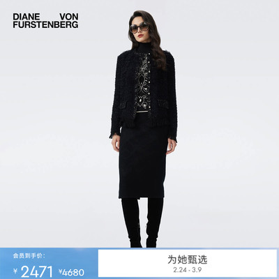 DVF2025秋冬新款曜石黑毛呢混纺针织开衫WC3T008
