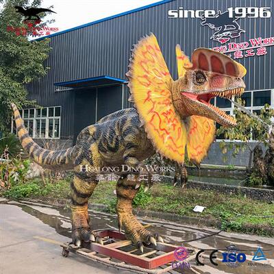 景区儿童亲子互动仿真喷水双冠龙内置电机可动可发声仿真恐龙.