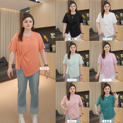 【胖佳佳】扭结T 短袖T恤夏季新款设计感纯色上衣女H625Y03210