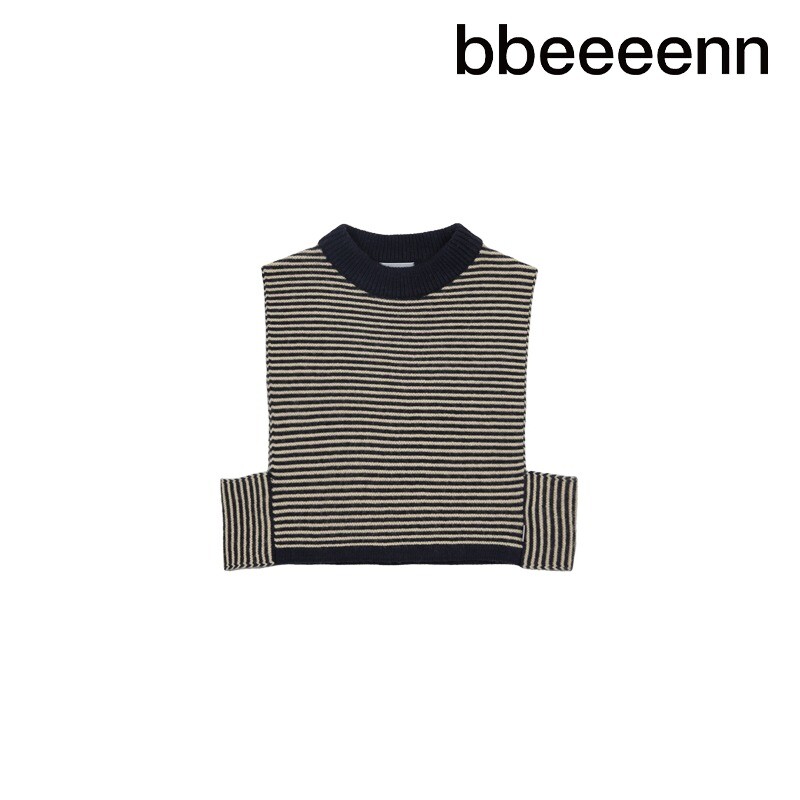 bbeeeenn韩国童装秋季新款儿童条纹针织围嘴女童加厚保暖假领
