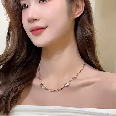 H70 小众设计感不规则金属猫眼石项链女 个性百搭气质锁骨链 897