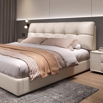 法式奶油风皮床现代简约轻奢床1.8m主卧大床双人床科技布储物婚床