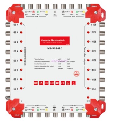 9x9x16 satellite multiswitch out port with LED light