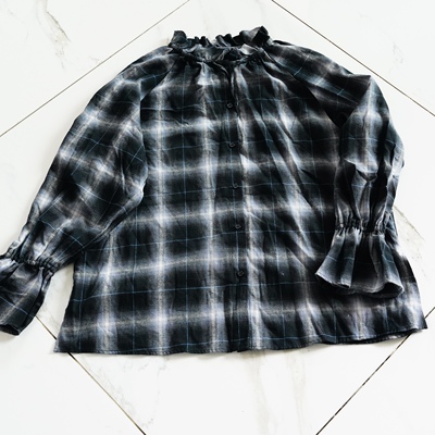 JCC studio日系花领磨毛舒适款格纹系带淑女风衬衫B108L67