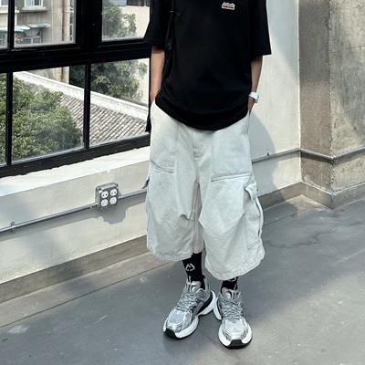 夏季美式白色工装牛仔七分裤