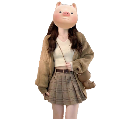 小个子慵懒学院风开衫毛衣套装裙