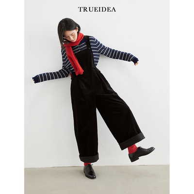 trueidea百搭文艺灯芯绒背带裤