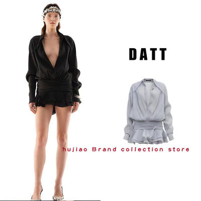 煳椒 DATT 新款小众设计感纯欲性感气质荷叶摆拼接衬衫连衣裙