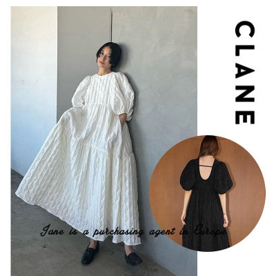 国现 日本 CLANE 24春夏新款休闲菱格纹理泡泡袖露背连衣长裙