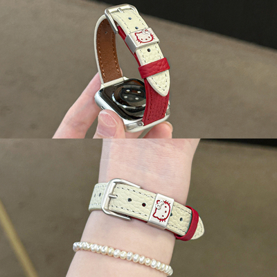 适用iwatch荔枝纹kt撞色皮细表带