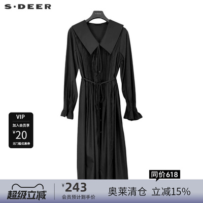 sdeer圣迪奥女装学院风娃娃领风琴褶收腰连衣裙S243Z1221