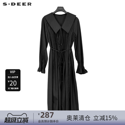 sdeer圣迪奥女装学院风娃娃领风琴褶收腰连衣裙S243Z1221