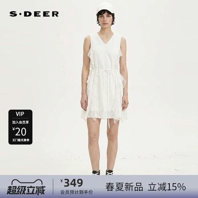 【预售】sdeer圣迪奥女装26年新品V领网纱无袖连衣裙S262Z1244