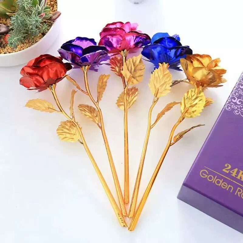 金箔玫瑰花中秋节活动小礼品母亲妈妈生日礼物仿真花束假鲜花饰品
