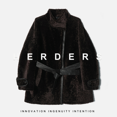 《邢康莉甄选》拉贡中长款立领系带款皮毛一体外套 52208