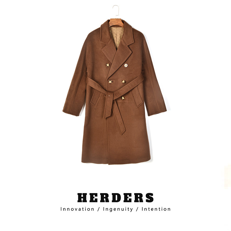 HERDERS 长款高定系带双面呢羊毛女士大衣 245610