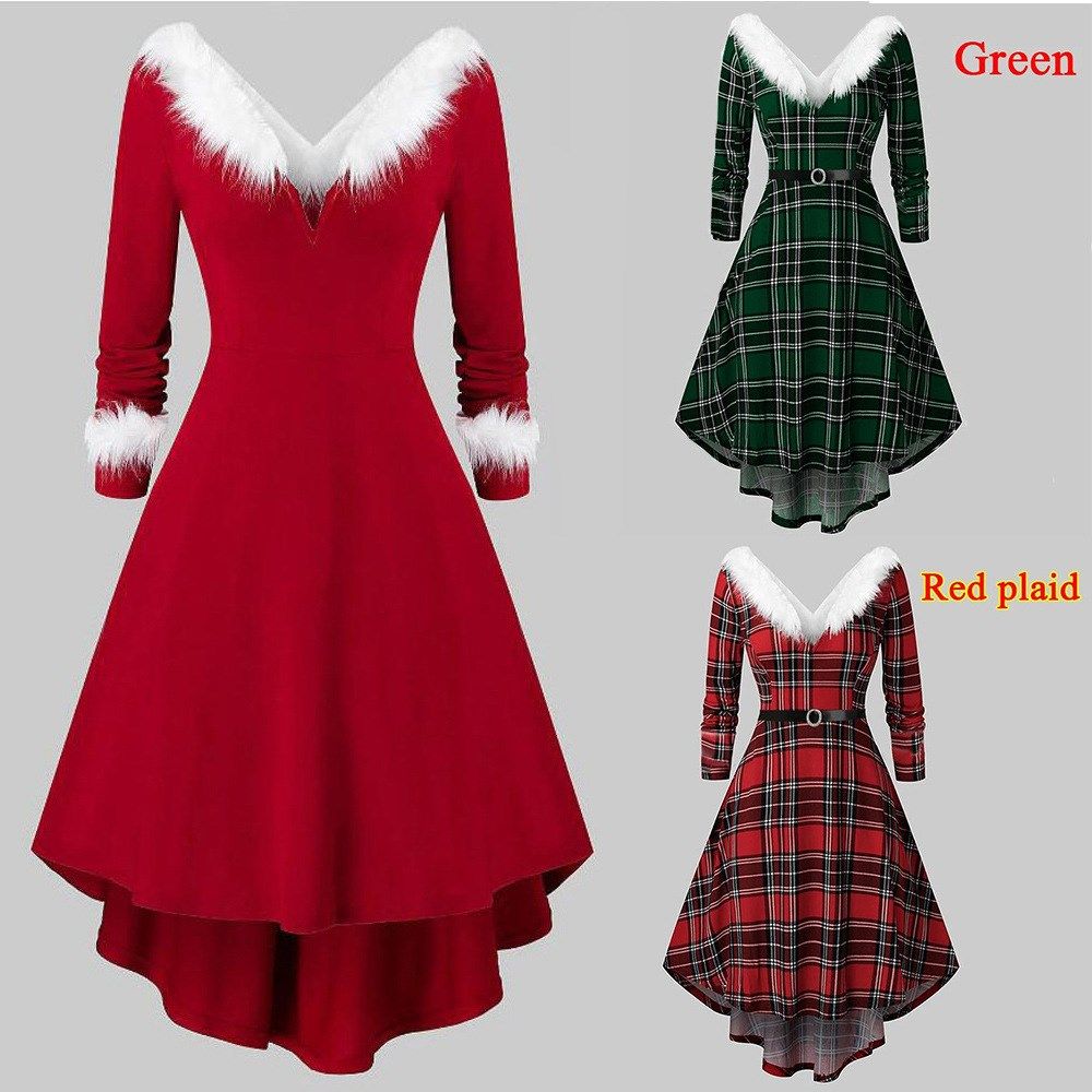 autumn winter women's christmas long sleeve v-neck dress服装_虎窝淘