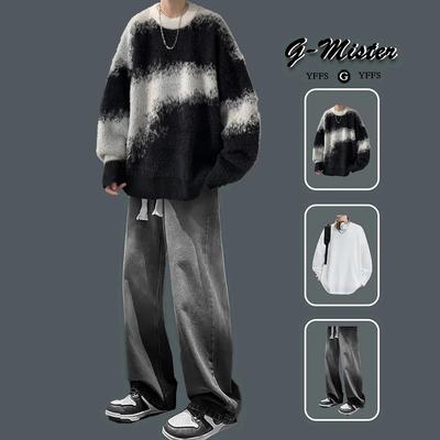 一整套穿搭毛衣美式复古圆领