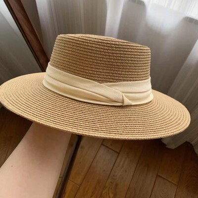 GN升级款纸草棉麻织带英伦风草帽