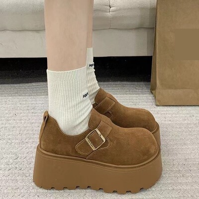 复古小个子增高6CM厚底勃肯单鞋女2025年秋季新款复古百搭乐福鞋