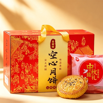 100克大月饼吕梁传统空心胡麻油糕点特产礼盒装中秋红糖手工特色