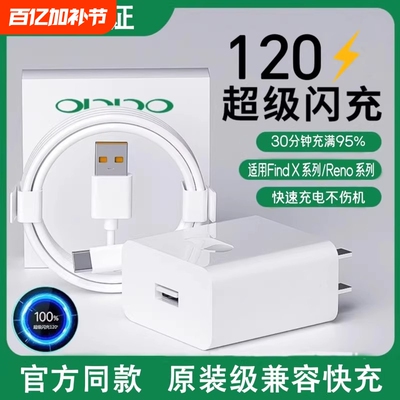 100w闪充头原装充电器超级闪充适用于OPPO真我R17/Reno6/R17/A91手机K7xFindX2X3pro快充80W套装typec充电头