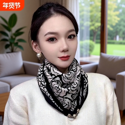 秋冬保暖围脖围巾女2025新款高级感三角巾时尚磁吸扣小方巾丝巾女