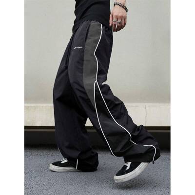 Men's Baggy Wide-Leg Casual Pants Trendy Color Block Retro