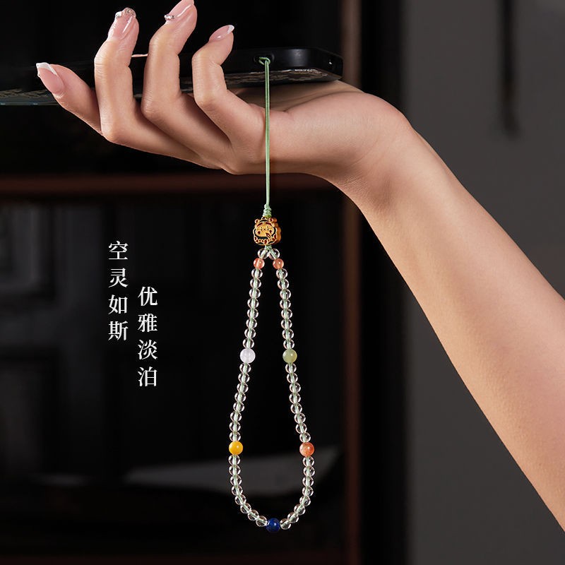 2026天然白水晶多手机链女手工编织手机挂绳防丢手腕款挂件文艺范