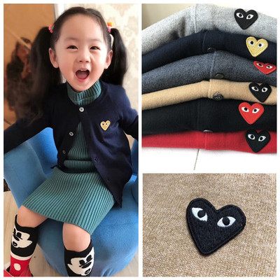 play春秋儿童装宝宝红心针织开衫