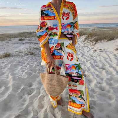 2025度假风邮轮穿搭cruise outfit 海边热带印花 女士套装衬衫套