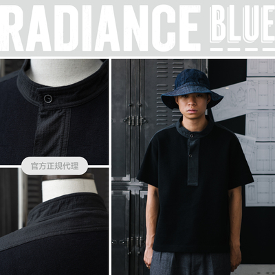 新品纯棉华夫格针织亨利领t恤