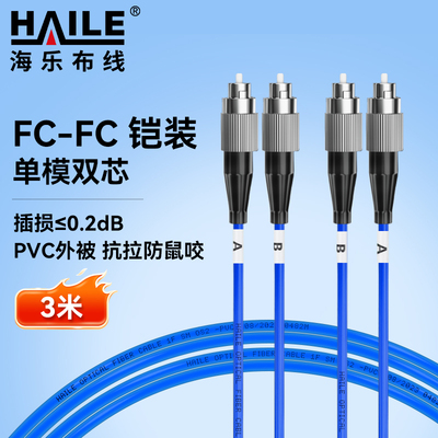 HAILE海乐 铠装防鼠咬光纤跳线 电信级单模双芯尾纤FC-FC跳纤 9/125   HJ-2FC-FC-SK