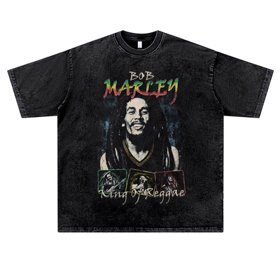 vintage美式复古鲍勃马利bobmarley雷鬼宽松短袖T恤男女潮街头ins