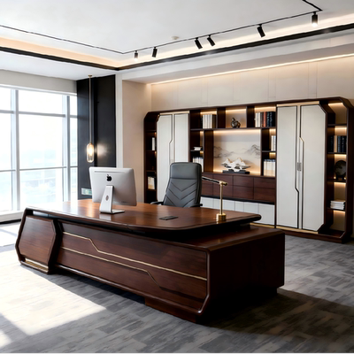 2026新中式总裁大班台北美黑胡桃白蜡木禅意办公桌高端定制老板台