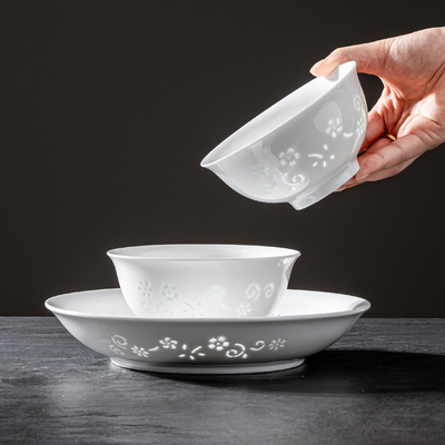 纯白春意玲珑单品碗碟套装